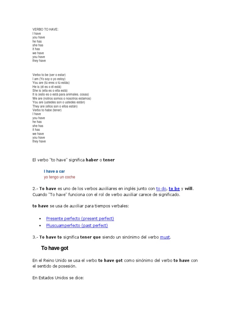 VERBO TO HAVE.docx | Conjugación gramatical | Verbo