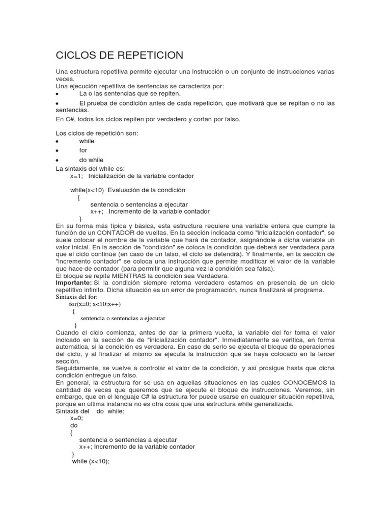 Ciclos de Repeticion | PDF | Variable (informática) | Áreas de informática