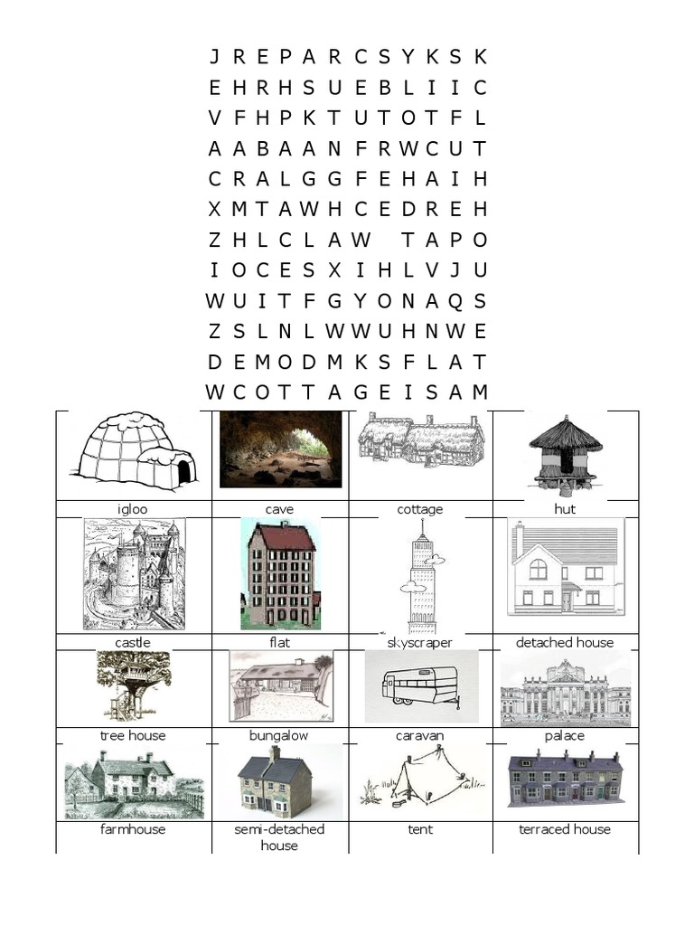 Sopa de Letras de Tipos de Casas | PDF