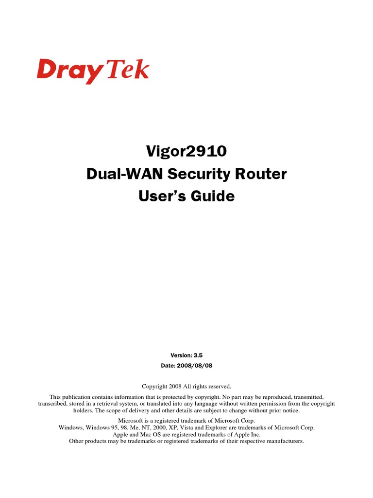 Draytek Vigor 2910 User Guide | PDF | Router (Computing) | Wireless Lan