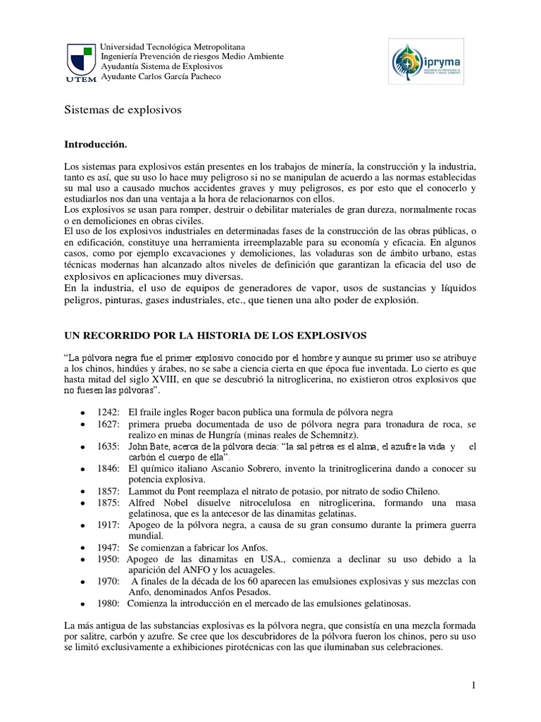 1.sistemas de Explosivos Ayudantia Introduccion | PDF
