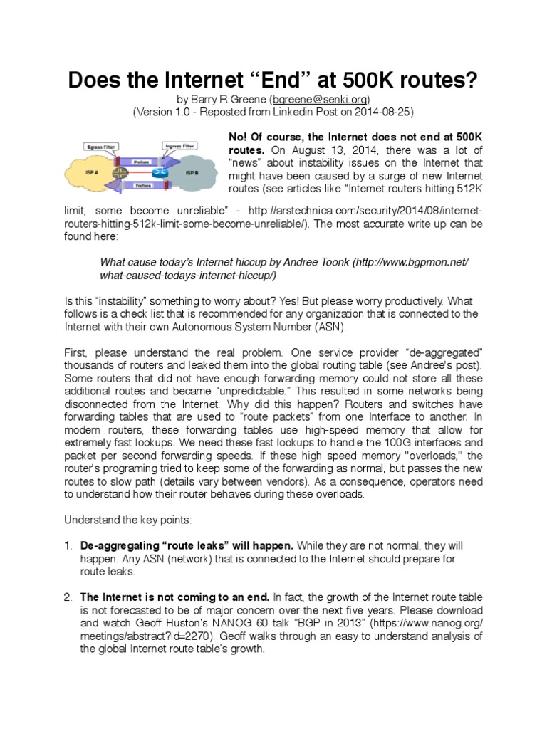 Does The Internet "End" at 500K Routes? | PDF | Router (Computing ...
