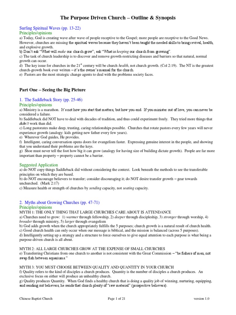 The Purpose Driven Church Outline | PDF | Evangelism | Jesus