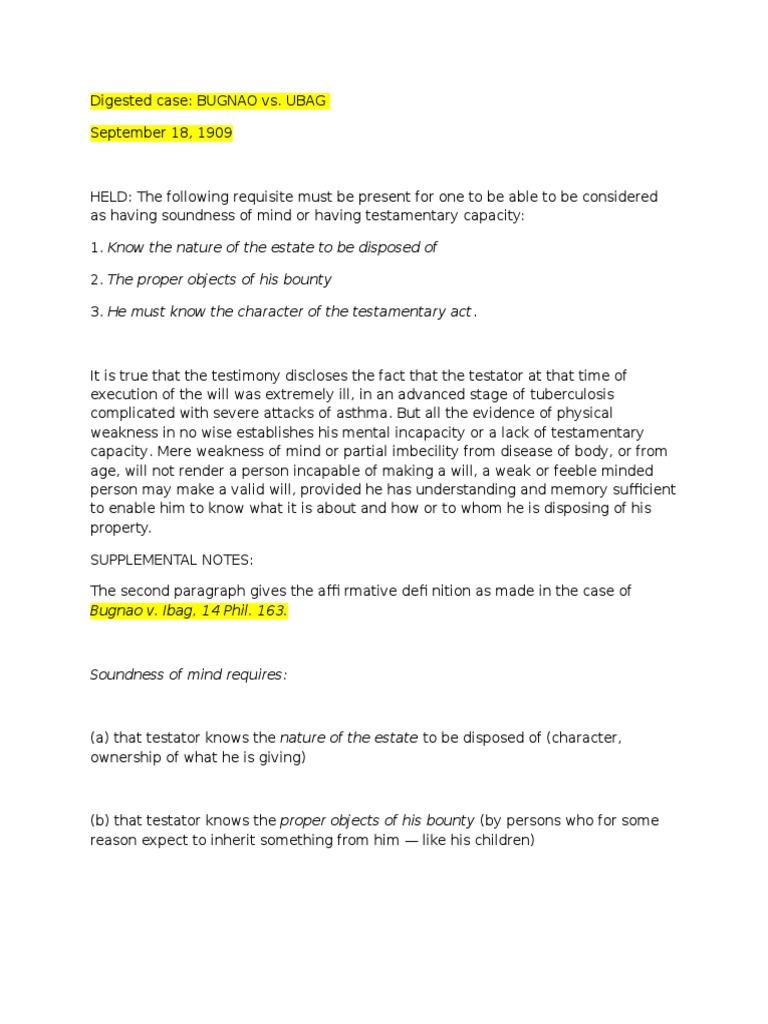 Bugnao Vs Ubag Digested Case | PDF