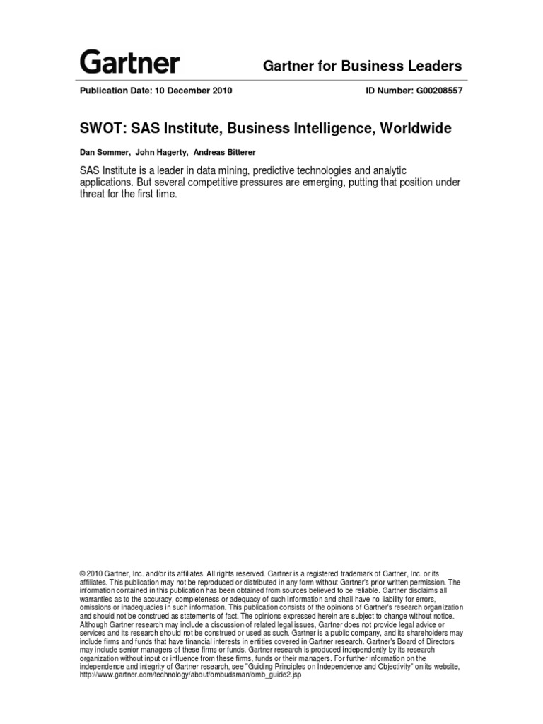 Gartner - SWOT SAS Institute | PDF | Sas (Software) | Business Intelligence