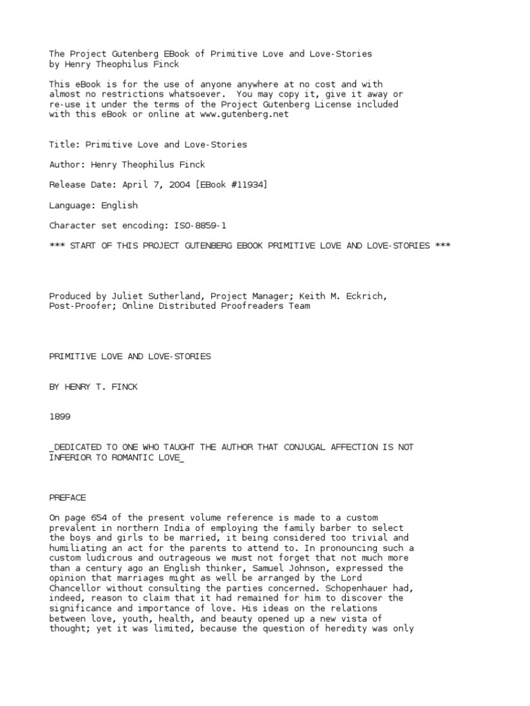 Primitive Love and Love-Stories by Finck, Henry Theophilus, 1854-1926 ...