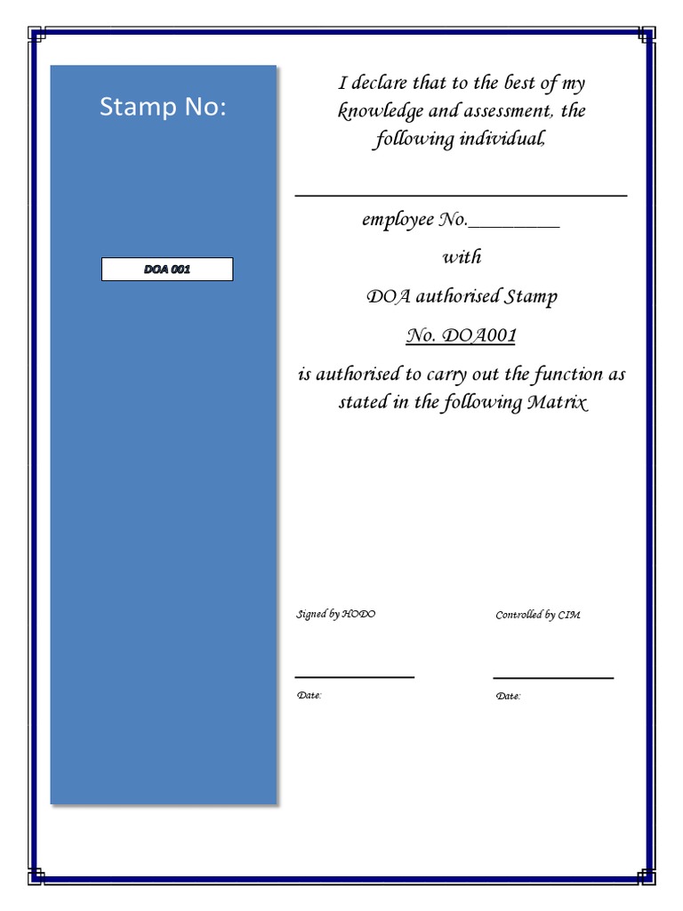 Stamp No:: I Declare That To The Best of My Knowledge and Assessment ...