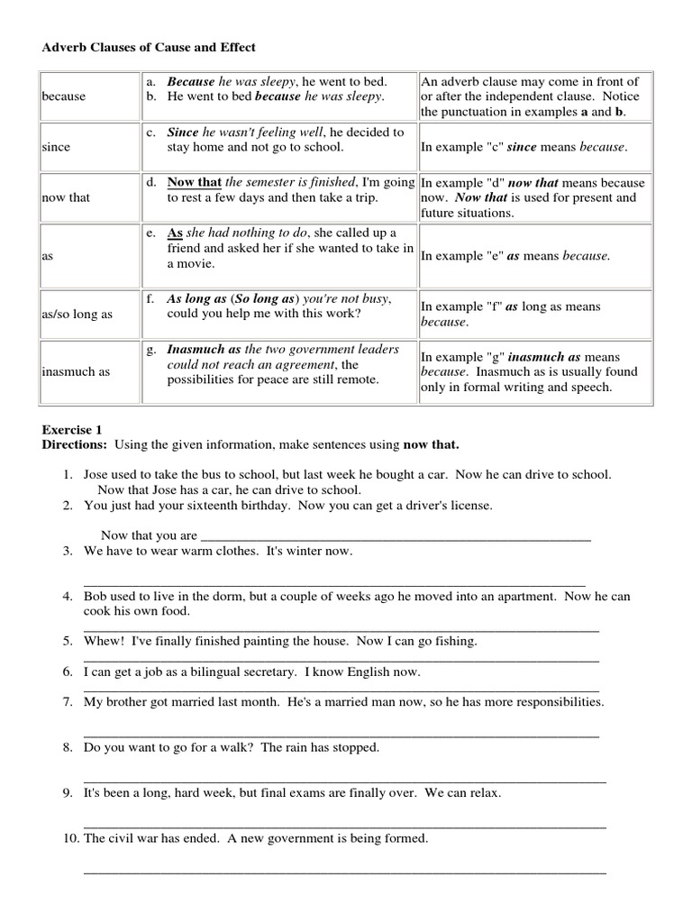 Adverb Clauses of Cause and Effect | PDF | Adverb | Languages