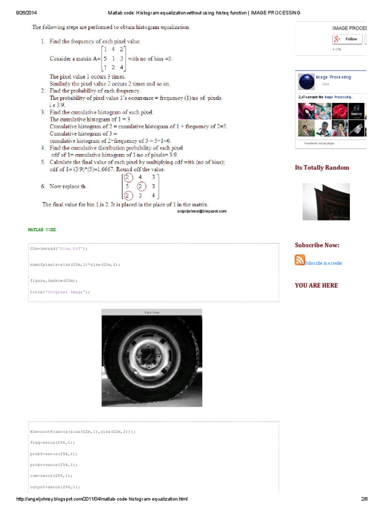 Matlab Code - Histogram Equalization Without Using Histeq Function | PDF | Histogram | Image ...