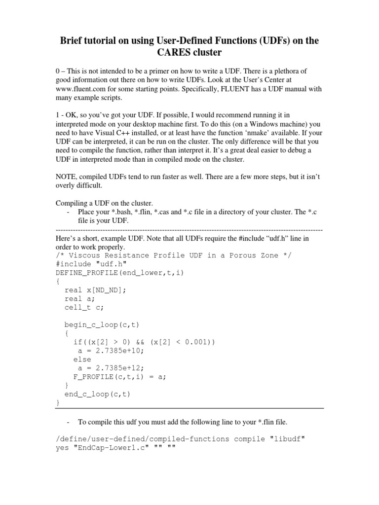 Brief Tutorial On Using User-Defined Functions (Udfs) On The Cares Cluster | PDF | Operating ...