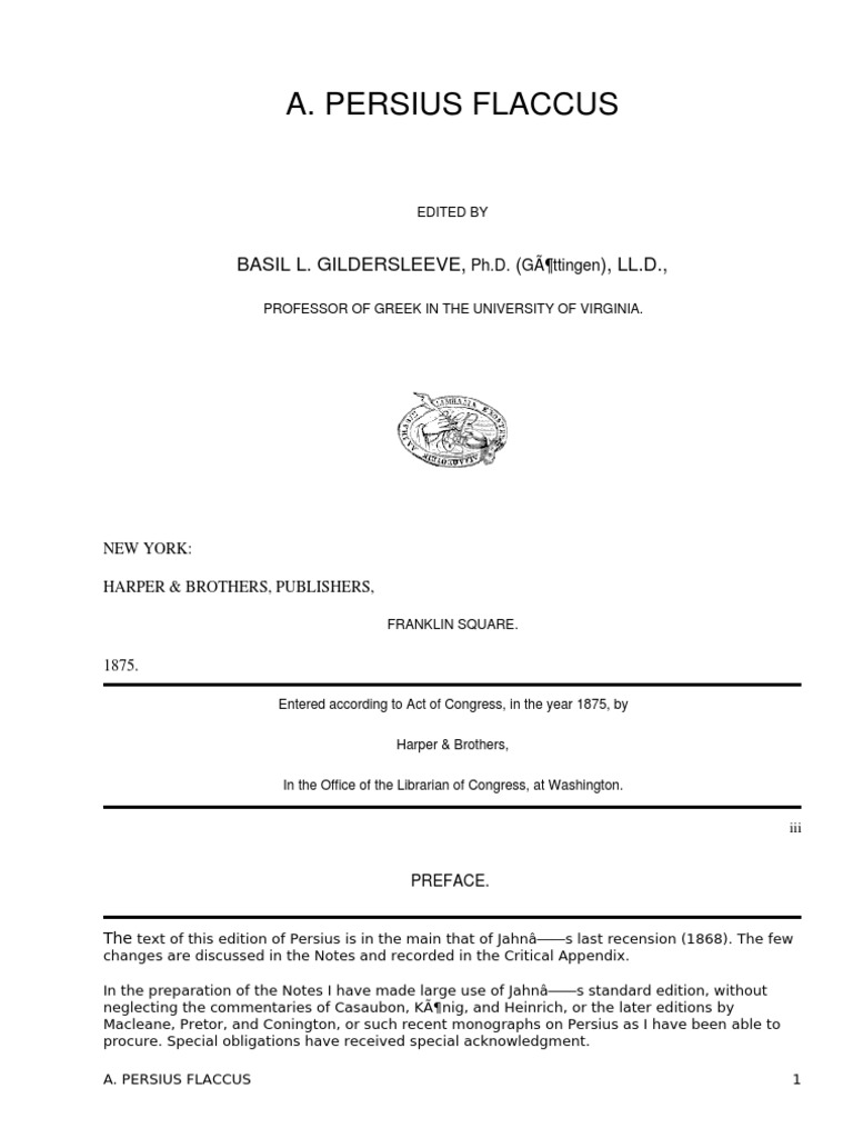 The Satires of A. Persius Flaccus by Flaccus, A. Persius (AKA Persius ...
