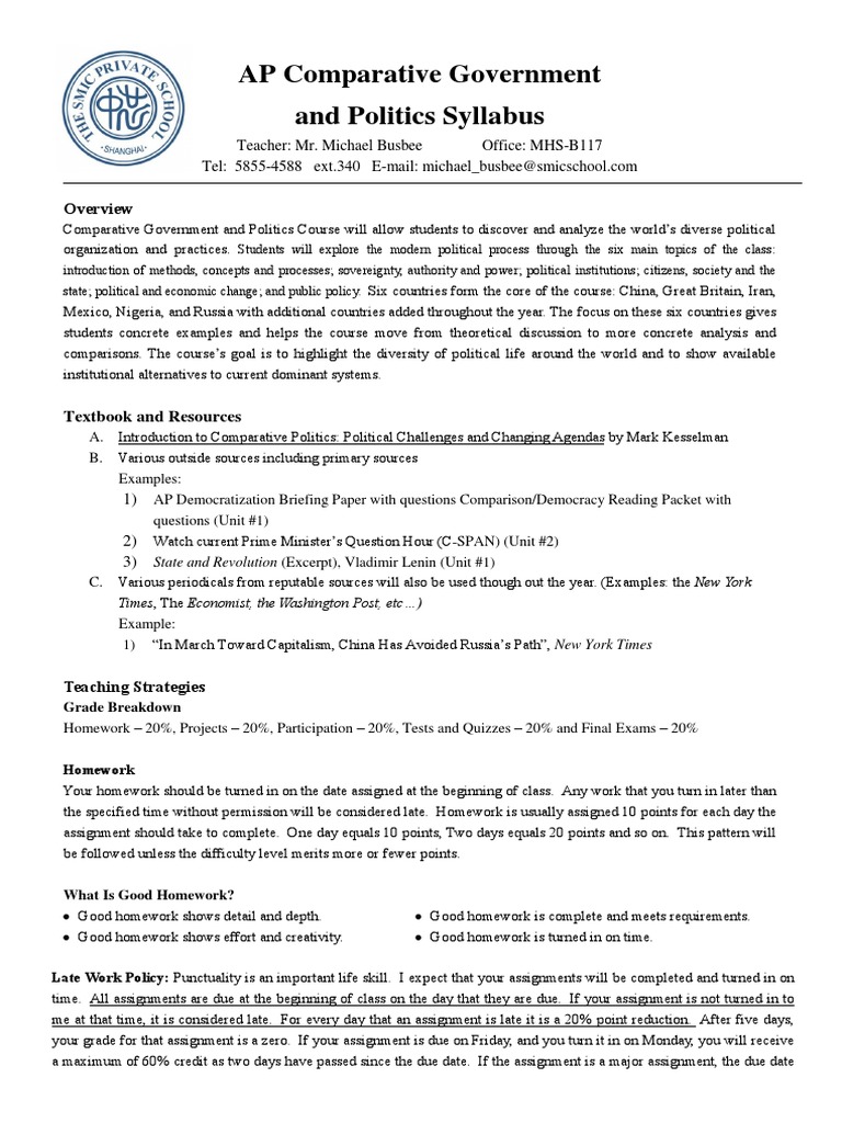 Ap Comparative Government Syllabus 2014-15 Final | PDF | Multiple ...