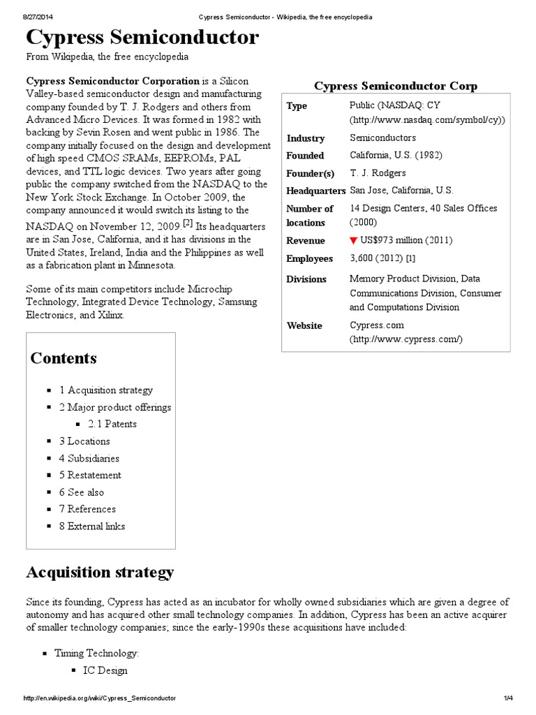 Cypress Semiconductor - Wikipedia, The Free Encyclopedia | PDF ...