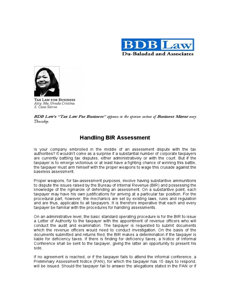 BIR Assessment | Download Free PDF | Taxpayer | Taxes