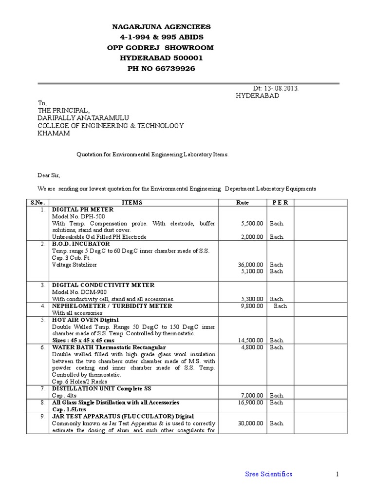 Environmental Engg Lab Quotation | Sodium | Potassium