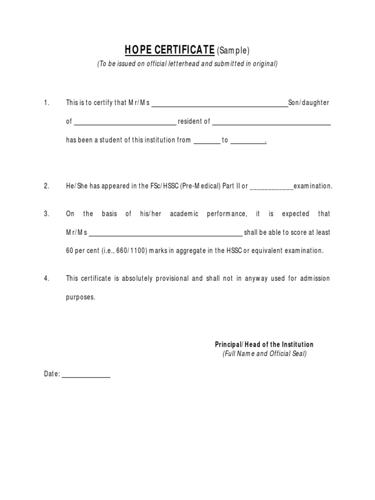 Hope Certificate: (Sample) | PDF