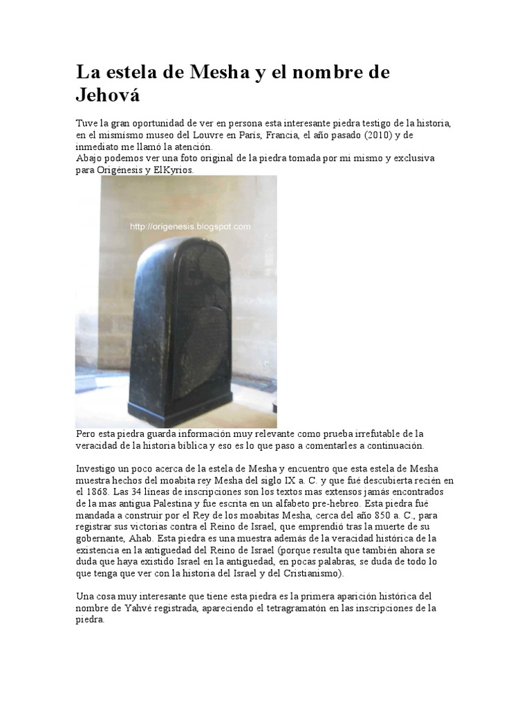 La Estela de Mesha: Evidencia Bíblica | PDF | Historia | Religión y espiritualidad