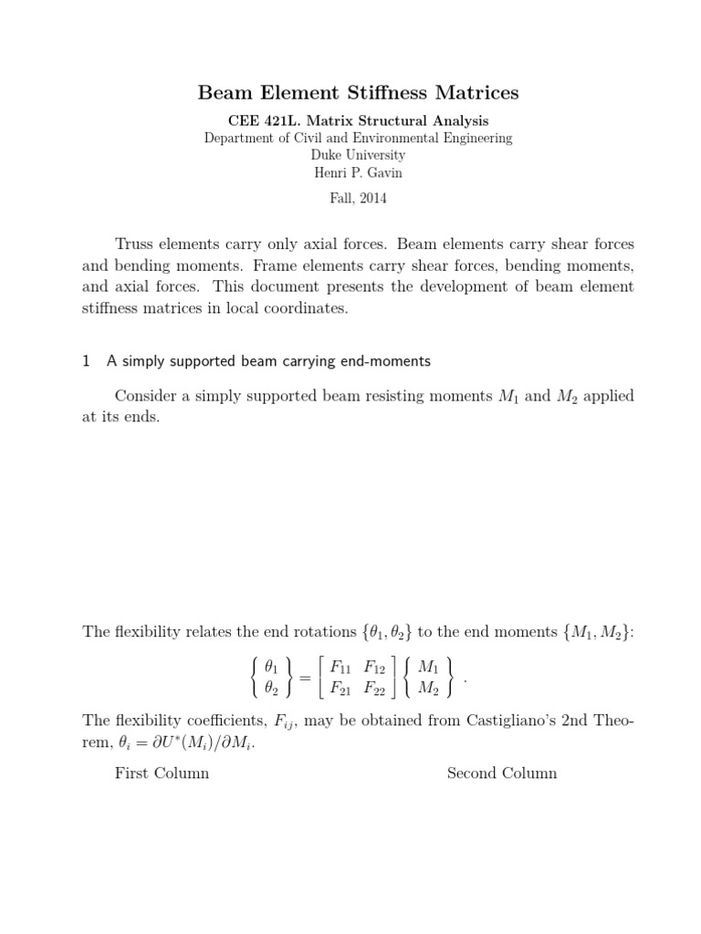 Beam Element Stiffness Matrices | PDF | Beam (Structure) | Matrix ...