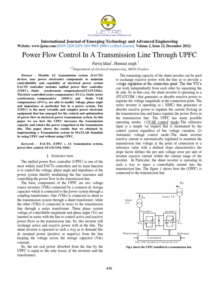 UPFC Power Flow Control in Transmission | PDF | Ac Power | Electric ...