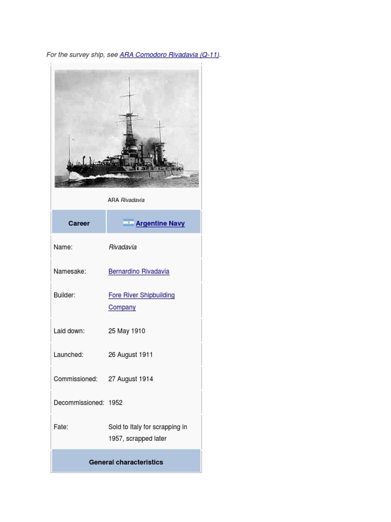 ARA Rivadavia Argentine Battleship | PDF | Warships | Ships