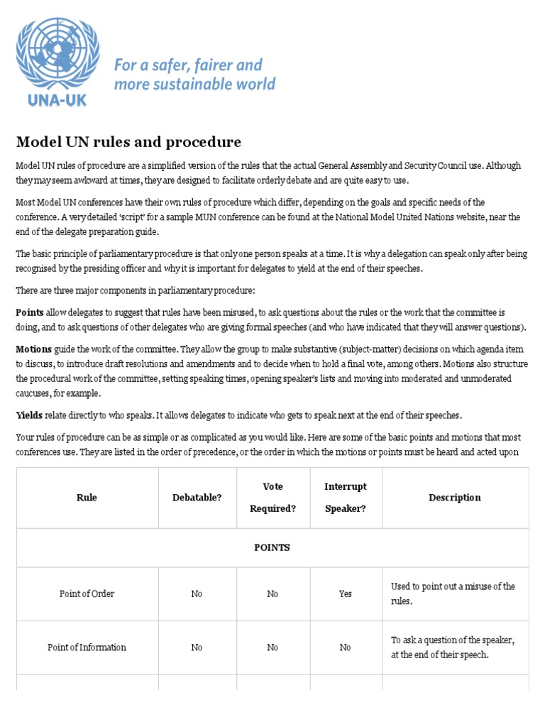 MUN Rules and Procedures | PDF | Meetings | Parliamentary Procedure