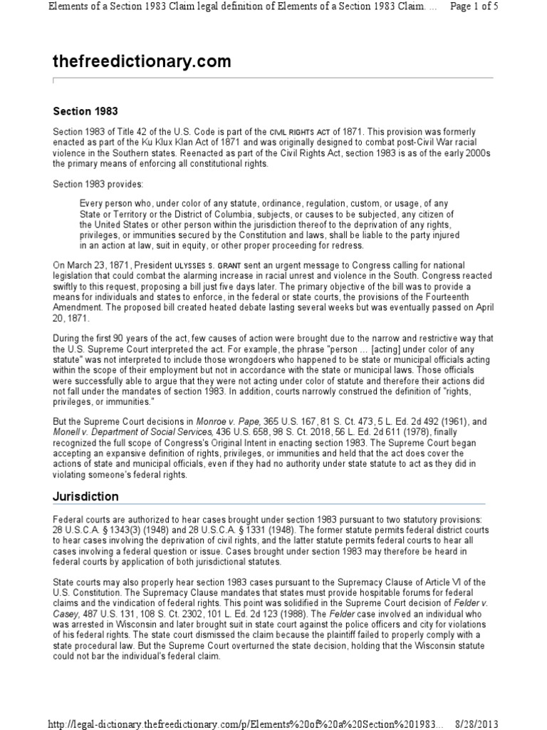 Elements of Section 1983 Claim | PDF | Collateral Estoppel | Damages