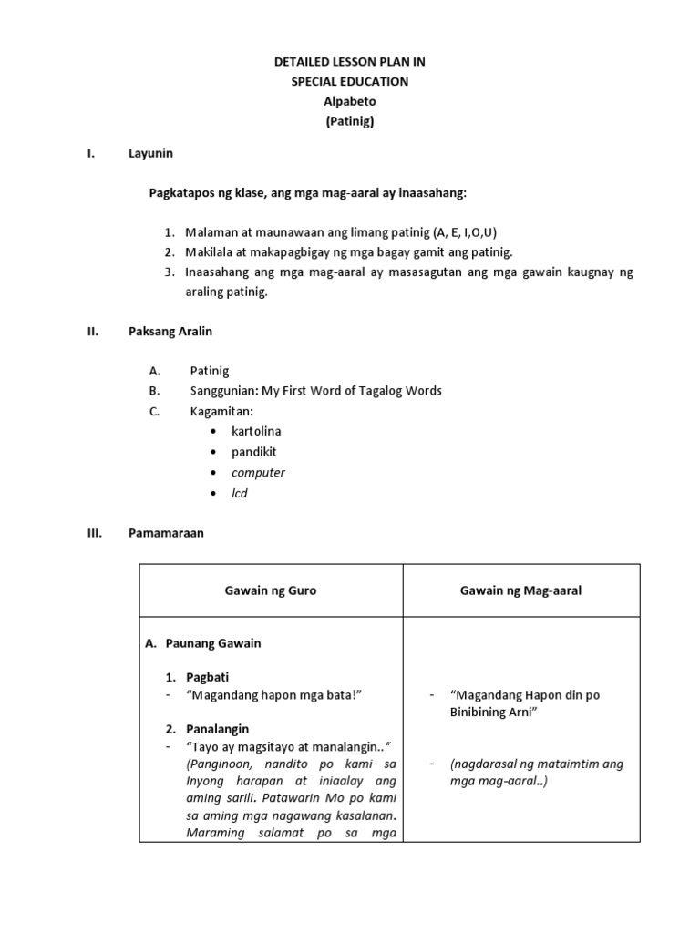 Detailed Lesson Plan - SPED | PDF