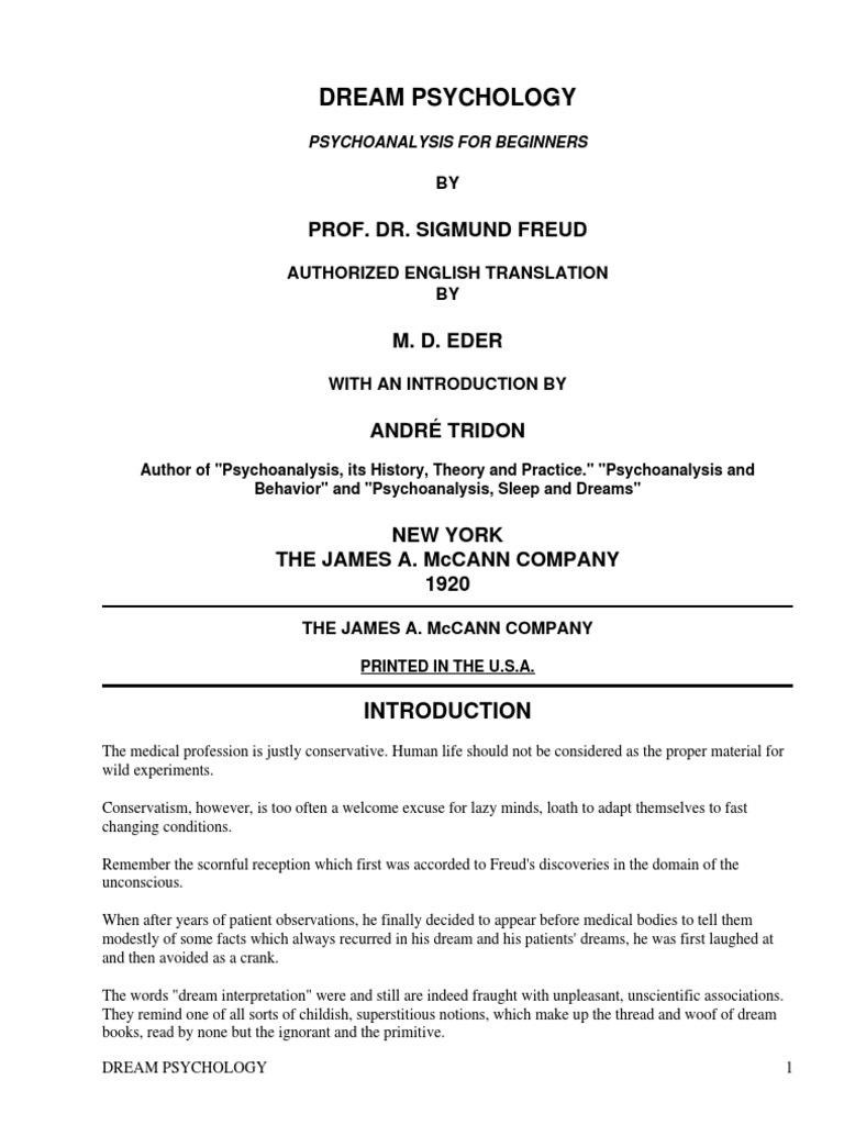 Dream PsychologyPsychoanalysis For Beginners by Freud, Sigmund, 1856 ...