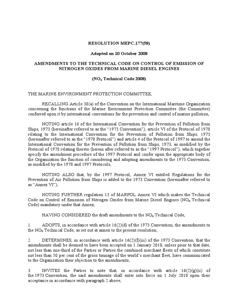 NOx Technical Code 2008 | PDF | Internal Combustion Engine | Exhaust Gas