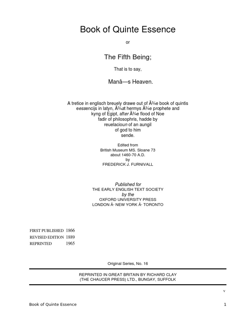 The Book of Quinte Essence or The Fifth Being (1889) Edited From ...