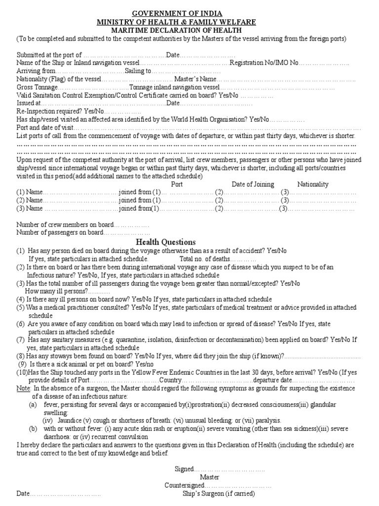 Maritime Health Declaration Form | PDF | Infection | Diseases And Disorders