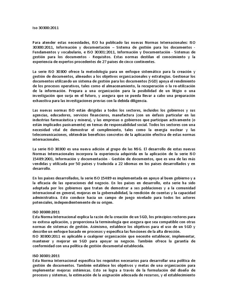 ISO 30300: Gestión de Documentos | PDF | Organización internacional ...