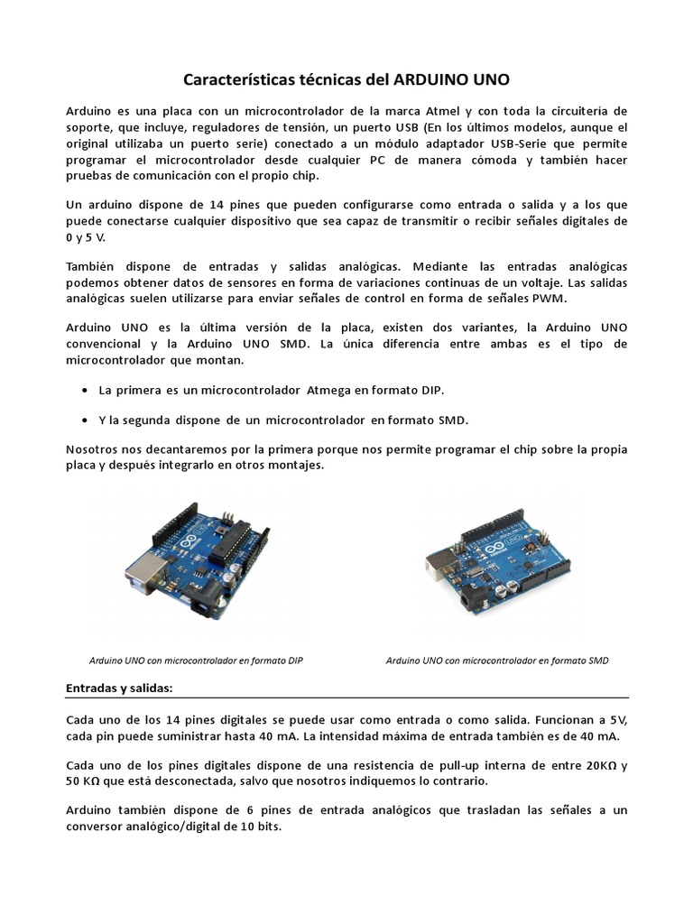 Características Arduino | PDF | Arduino | Microcontrolador