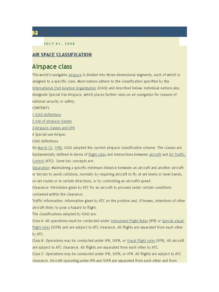 Classification Of Airspace Pdf Air Traffic Control Aerospace