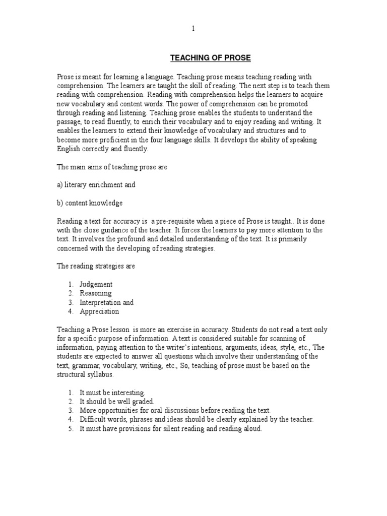 Teaching Prose | Reading Comprehension | Reading (Process)