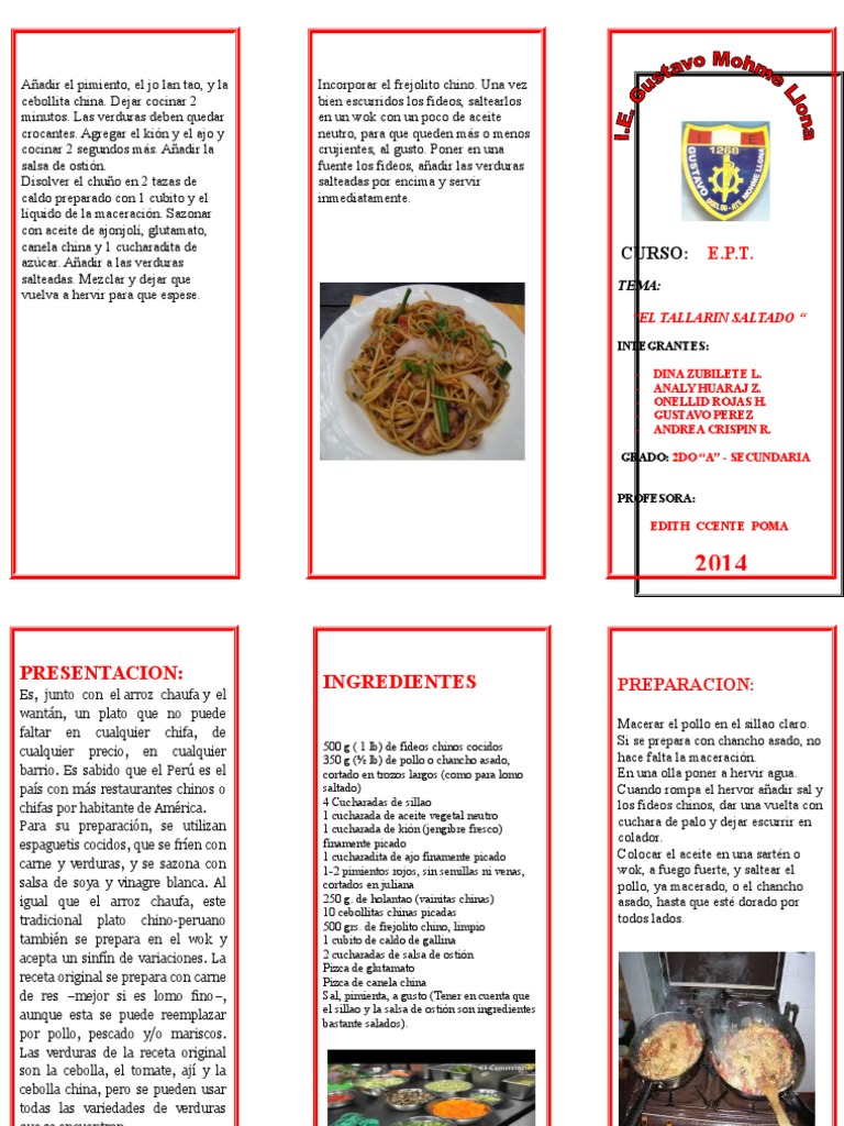 Triptico Del Tallarin Saltado Mohme Llona | PDF | Caldo | Salsa