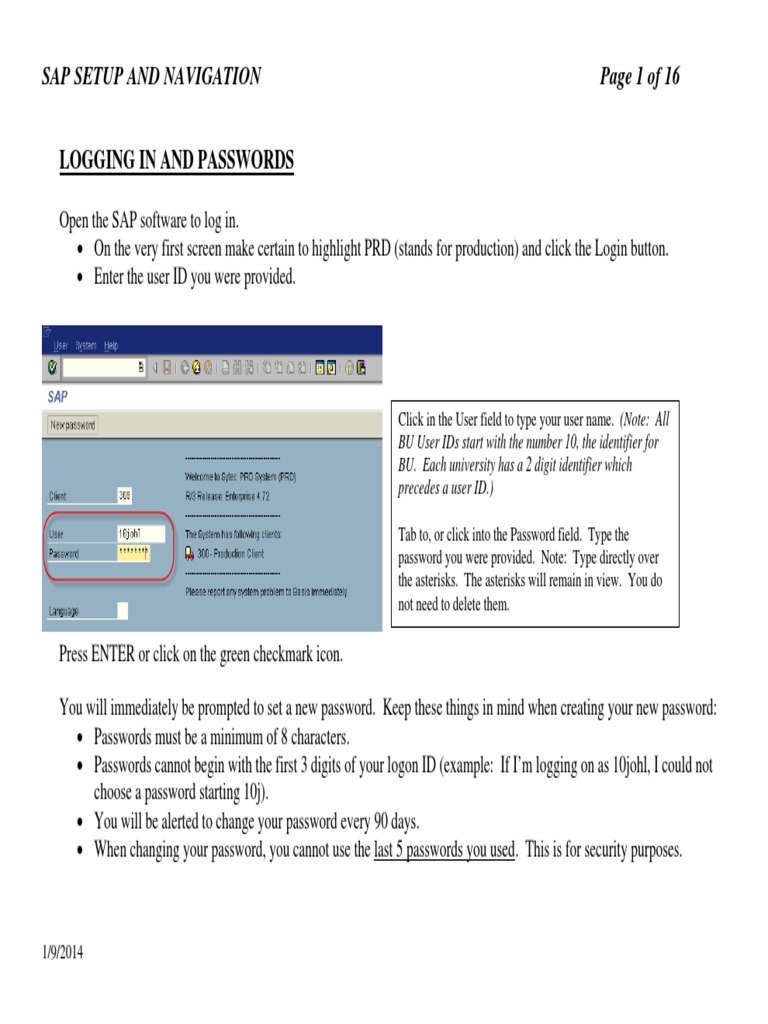 Logging in and Passwords: Sap Setup and Navigation Page 1 of 16 | PDF | Icon (Computing) | Login