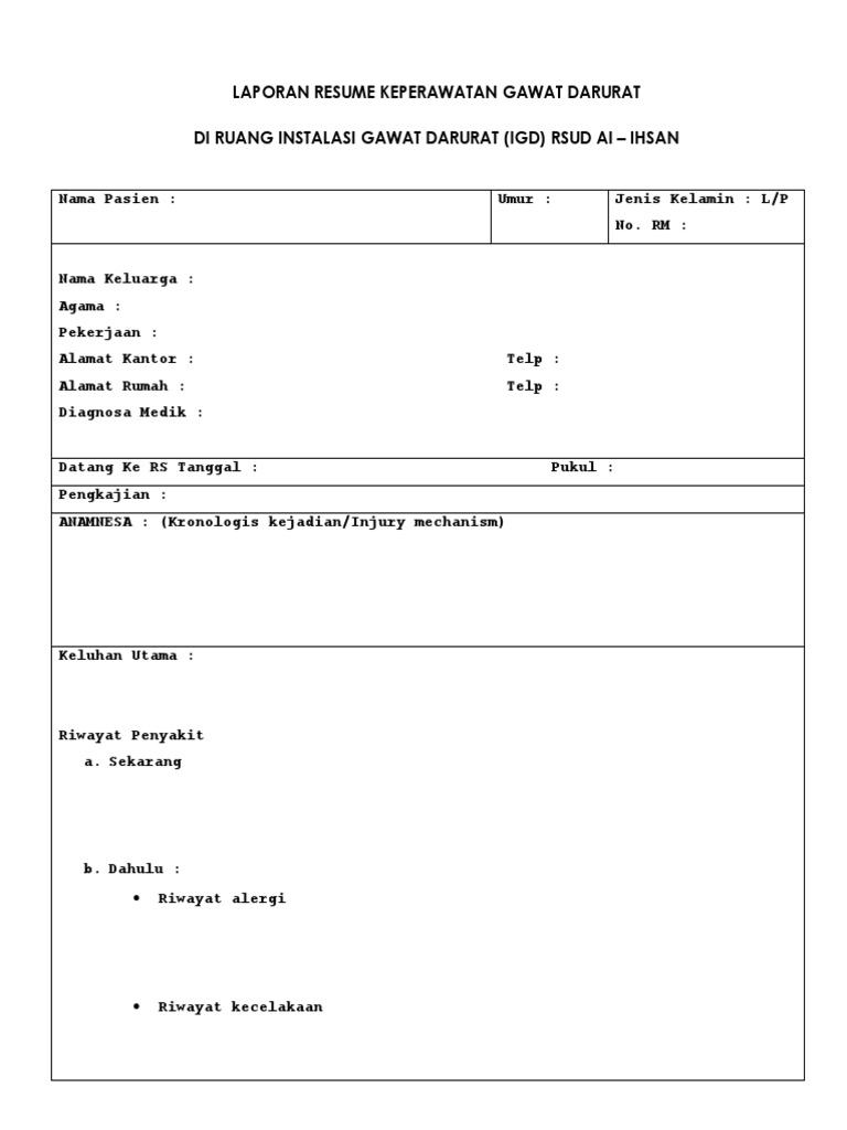 Laporan Resume Keperawatan Gawat Darurat | PDF