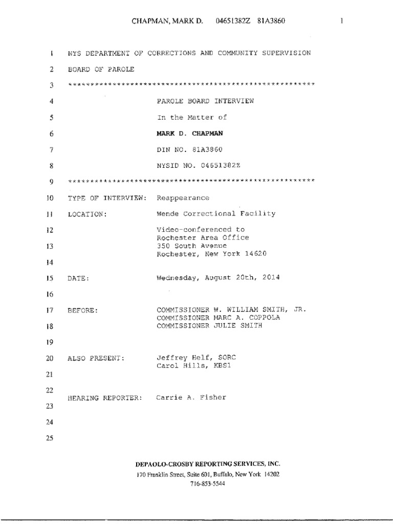 Mark David Chapman 2014 Parole Board Transcript | PDF | Foreign ...