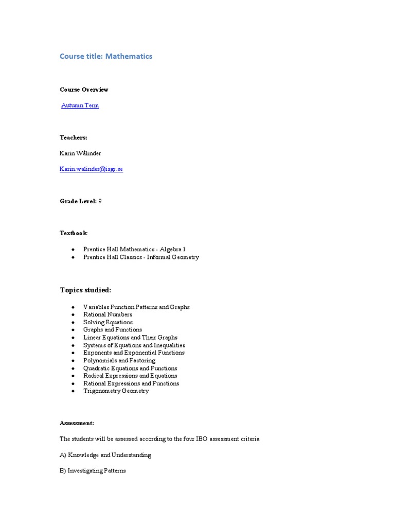 Course Overview-MYP Maths | PDF | Mathematical Proof | Teaching Mathematics