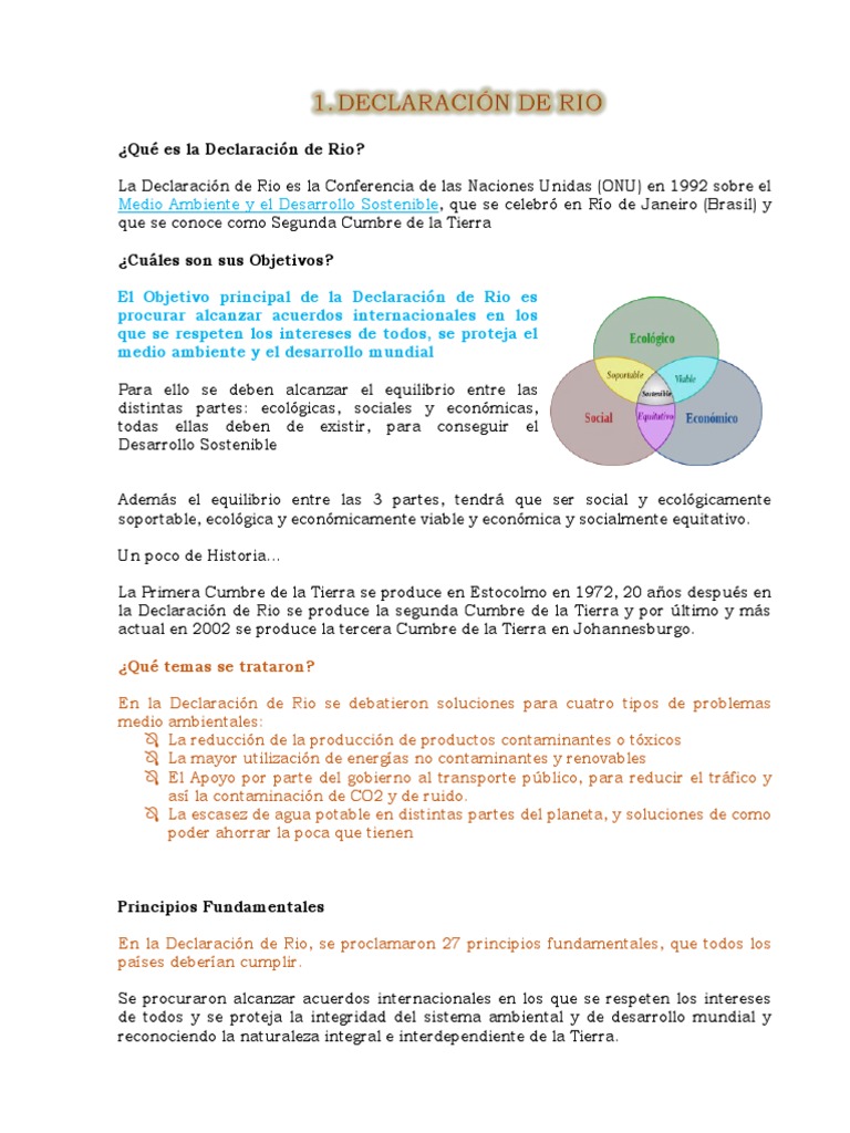 Declaración de Rio | PDF | Desarrollo sostenible | Protocolo de Kyoto
