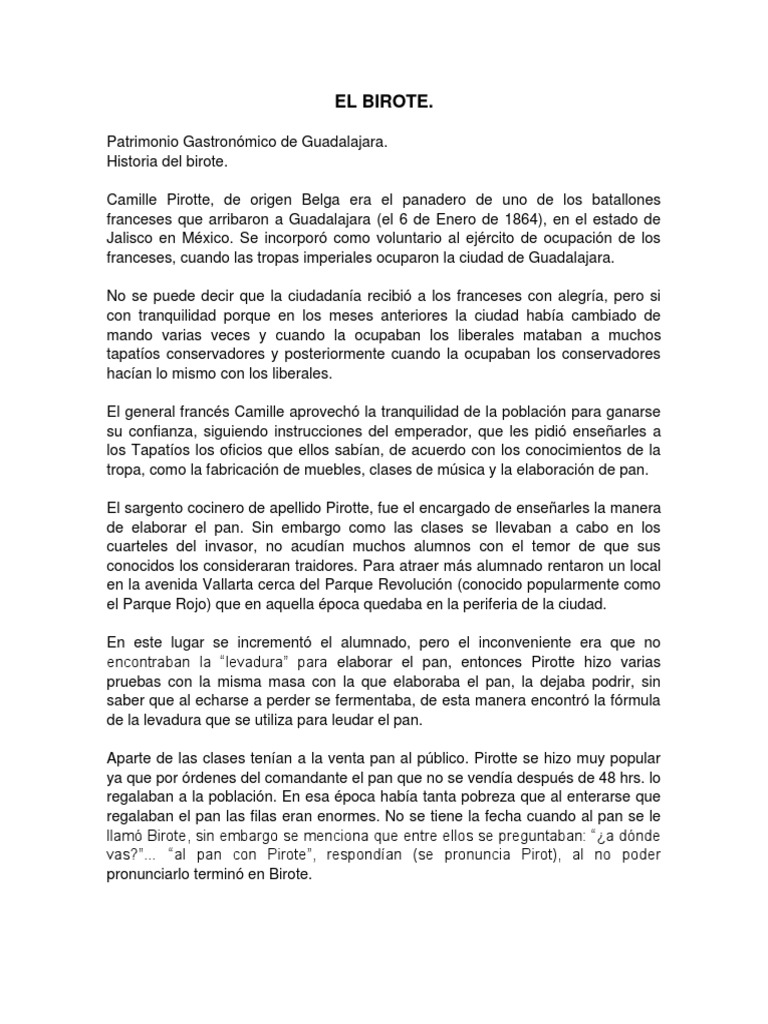 Historia del Birote y Camille Pirotte | PDF | Panes | Guerra de la era ...