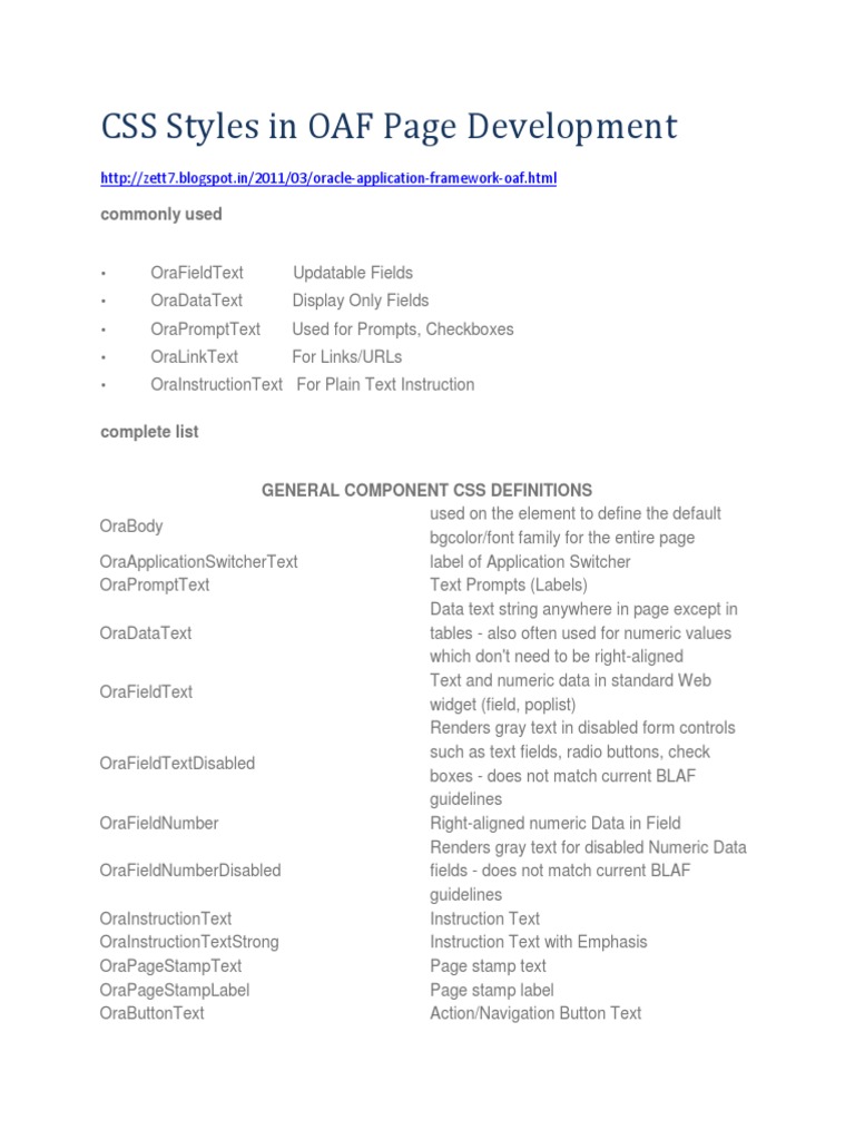CSS Styles in OAF Page Development | PDF | Html Element | Table (Database)