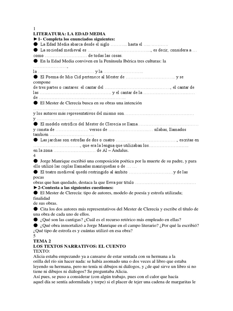 Ejercicios Tercero Eso | PDF | Las aventuras de Alicia en el País de ...