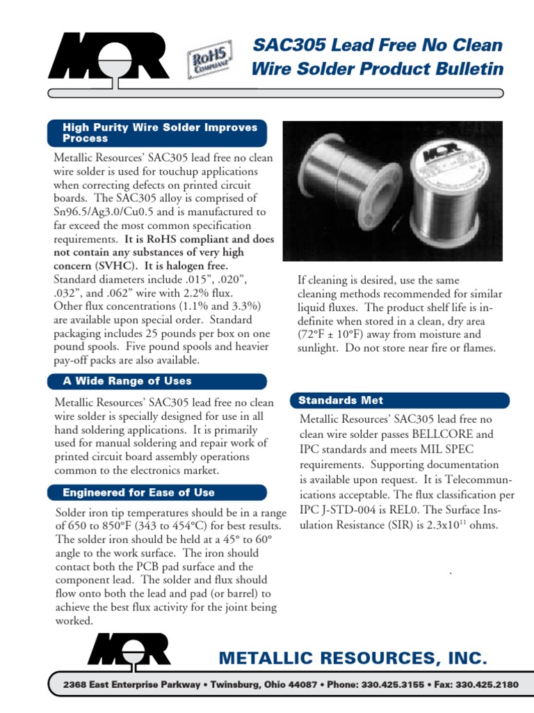 Sac 305 Lead Free No Clean | Download Free PDF | Solder | Printed ...