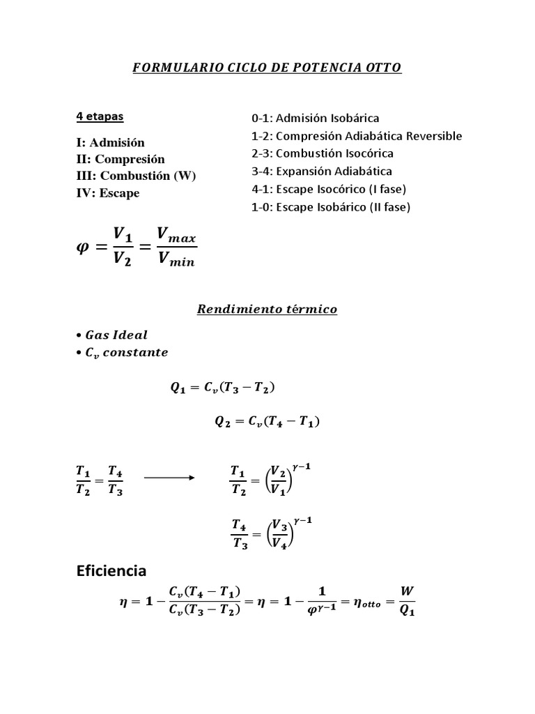 Formulario Ciclo Otto | PDF