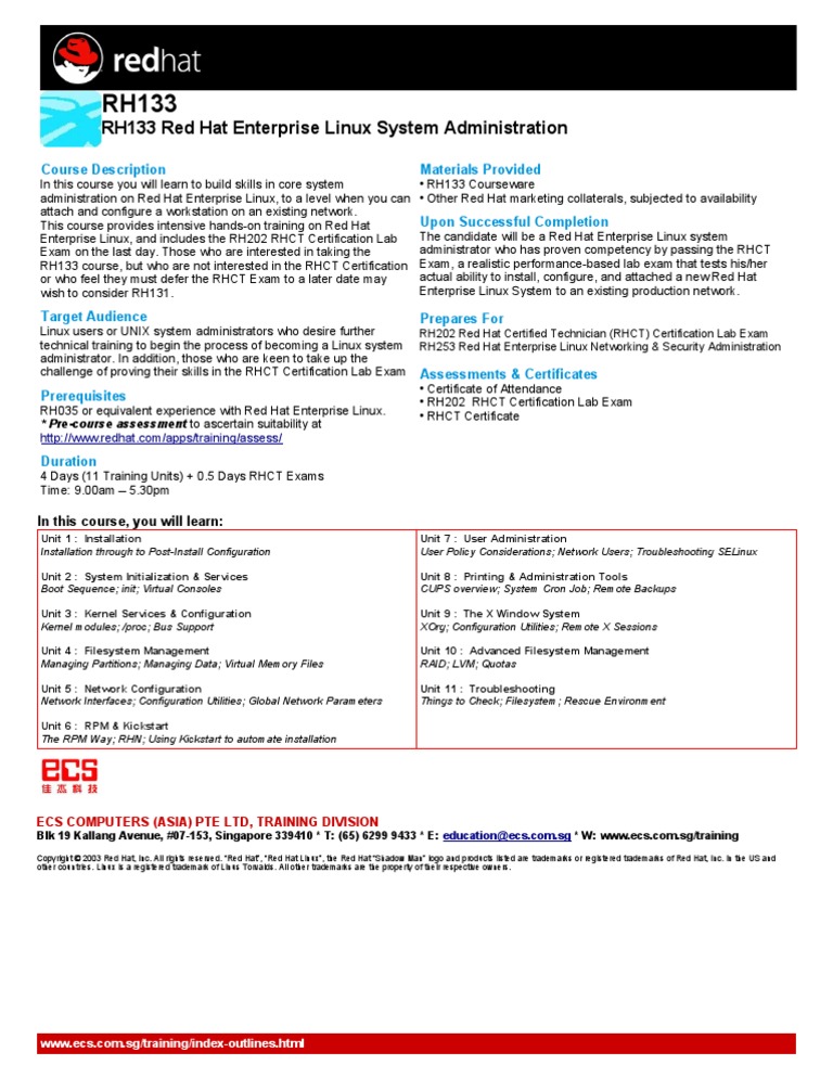 RH133 Red Hat Enterprise Linux System Administration | PDF | Linux ...