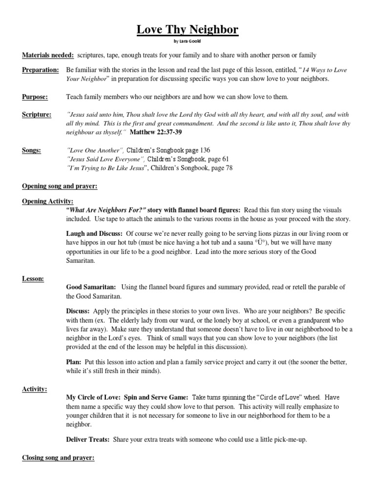 Love Thy Neighbor FHE Lesson | PDF
