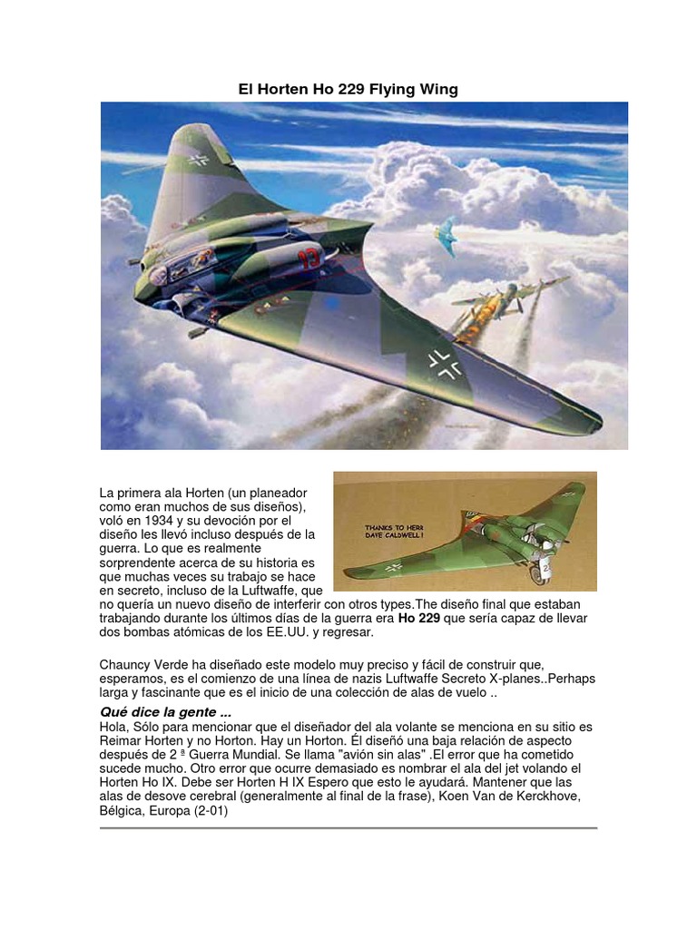 Horten Ho 229: Historia y Diseño | PDF | Aviación | Aeronave