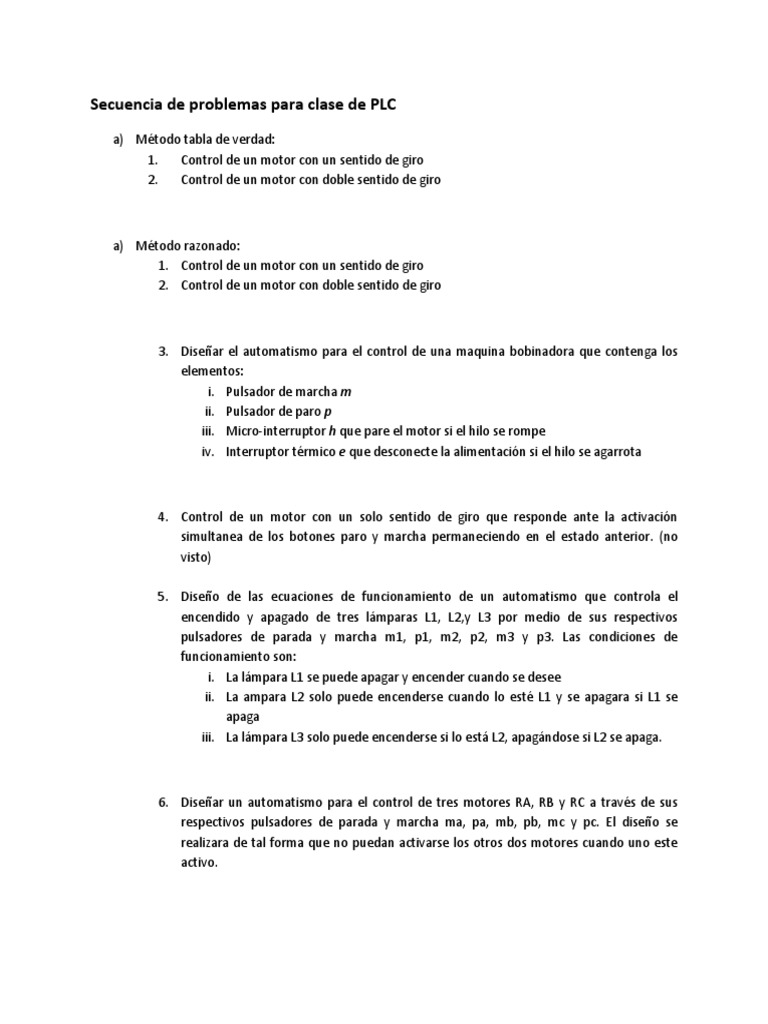 Problemas PLC: Control de Motores y Cintas | PDF | Tecnología